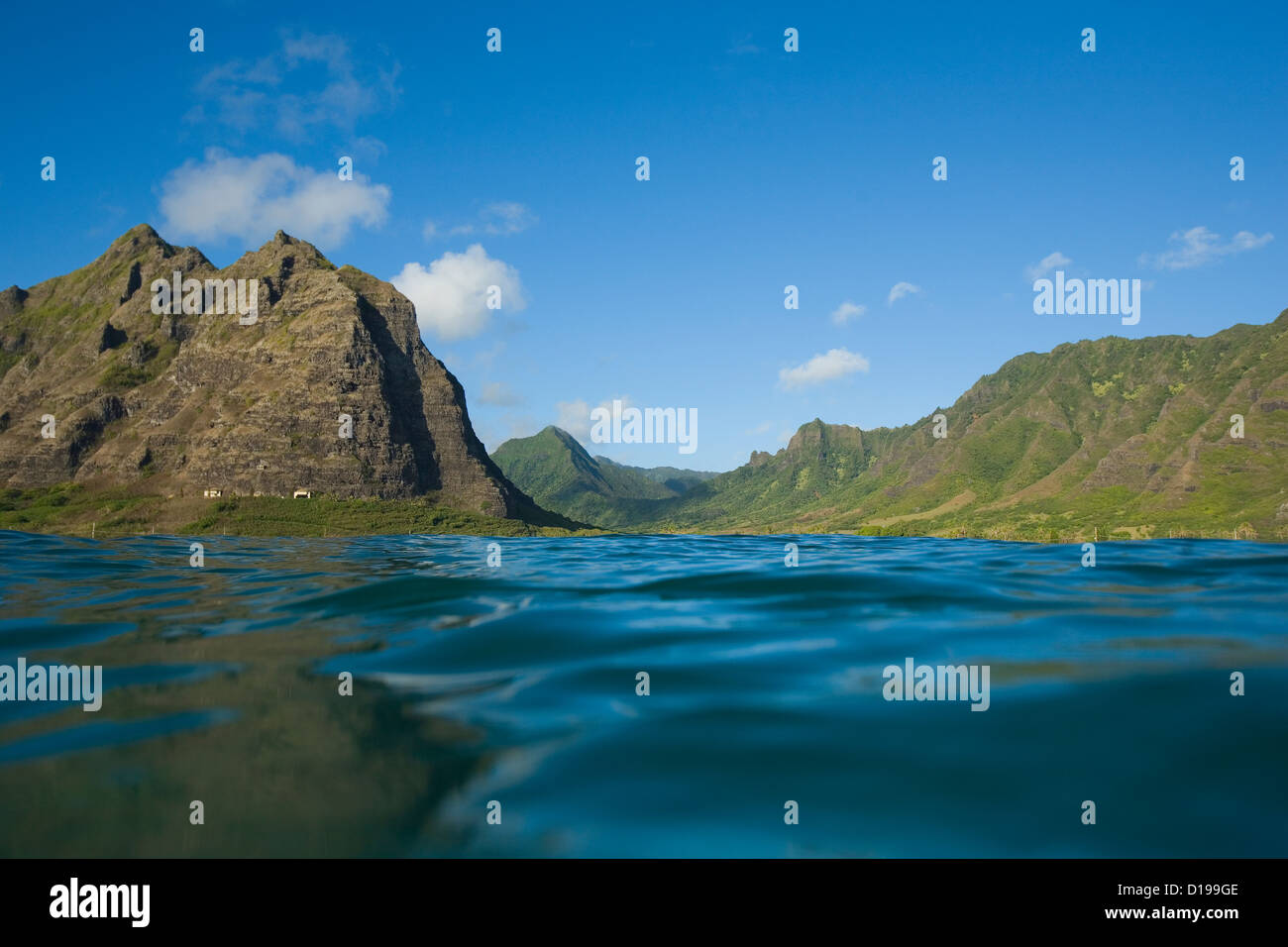 Hawaii, Oahu, View Of Kaaawa Valley, Kualoa Ranch From Ocean Stock ...