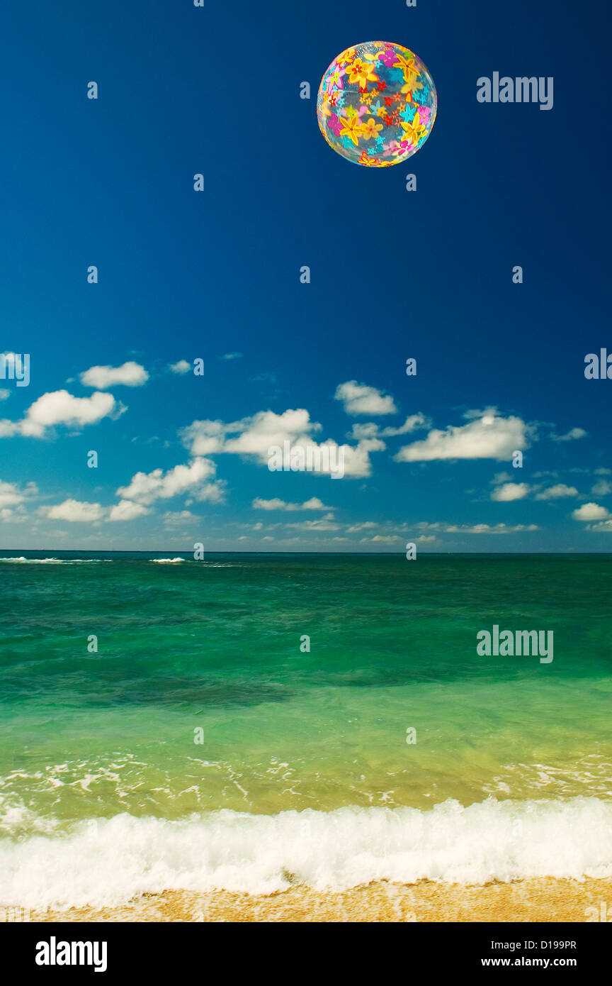 Flowered Beach Ball In Air Above Ocean Stock Photo - Alamy
