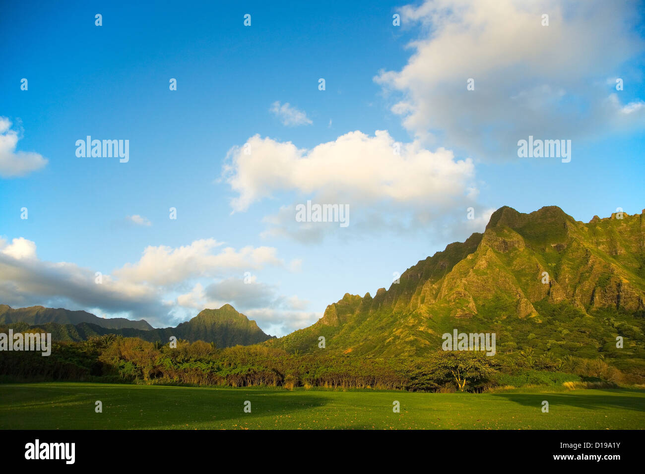 Hawaii, Oahu, View Of Kualoa Ranch From Kualoa Beach Park Stock Photo ...