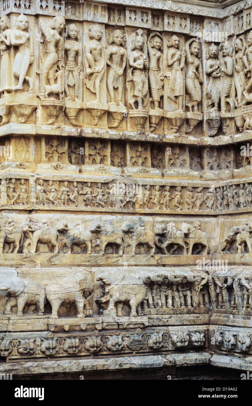 India, Hindu Temple Detail, Intricately Carved Figures In Stone Stock ...