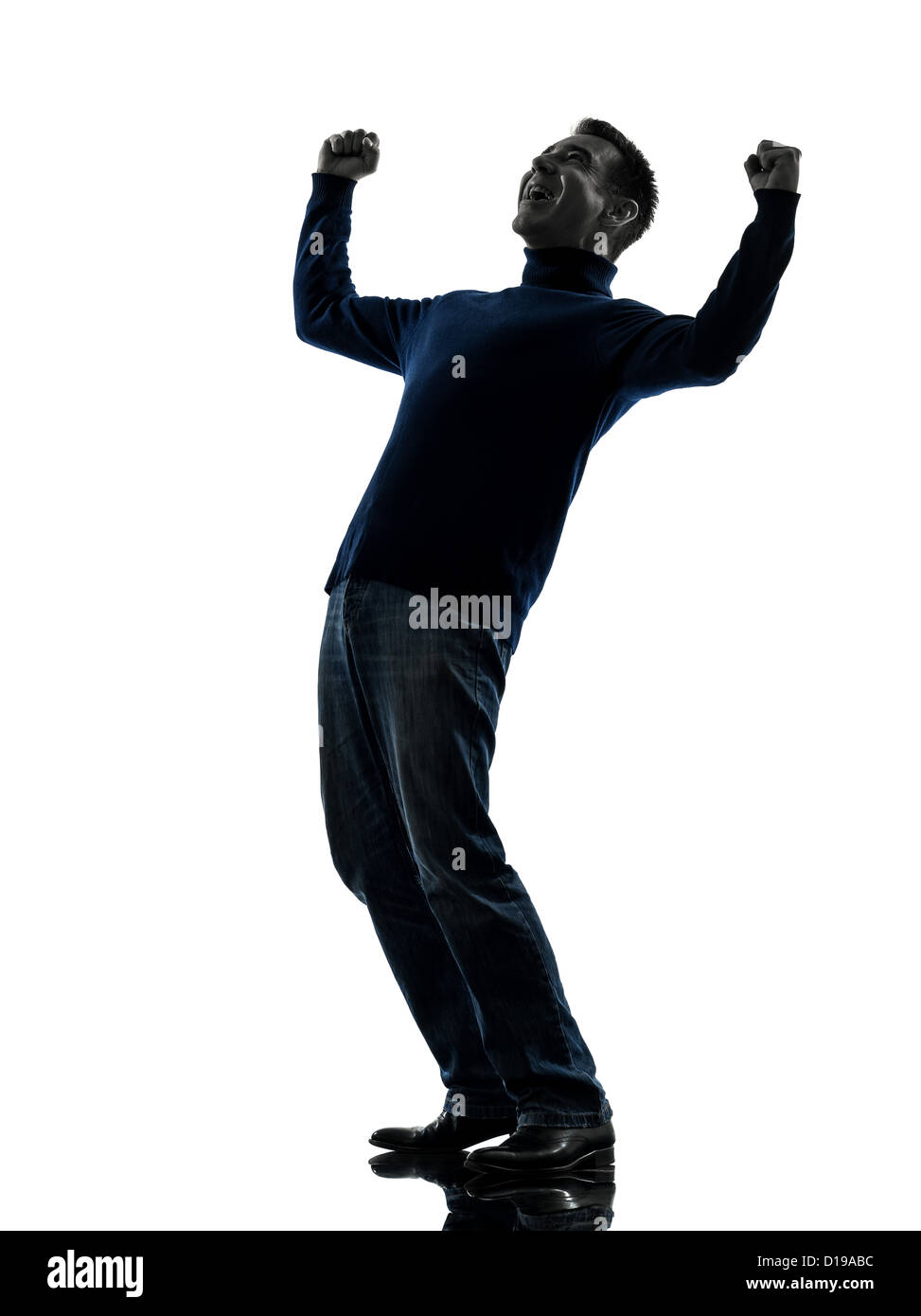 one man happy strong victorious full length in silhouette studio ...