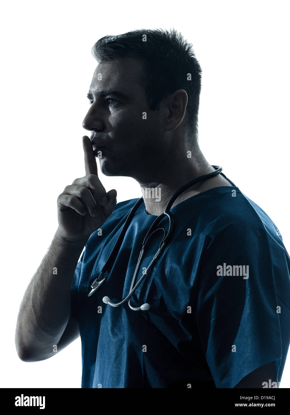 one man doctor surgeon hushing portrai medical worker silhouette ...