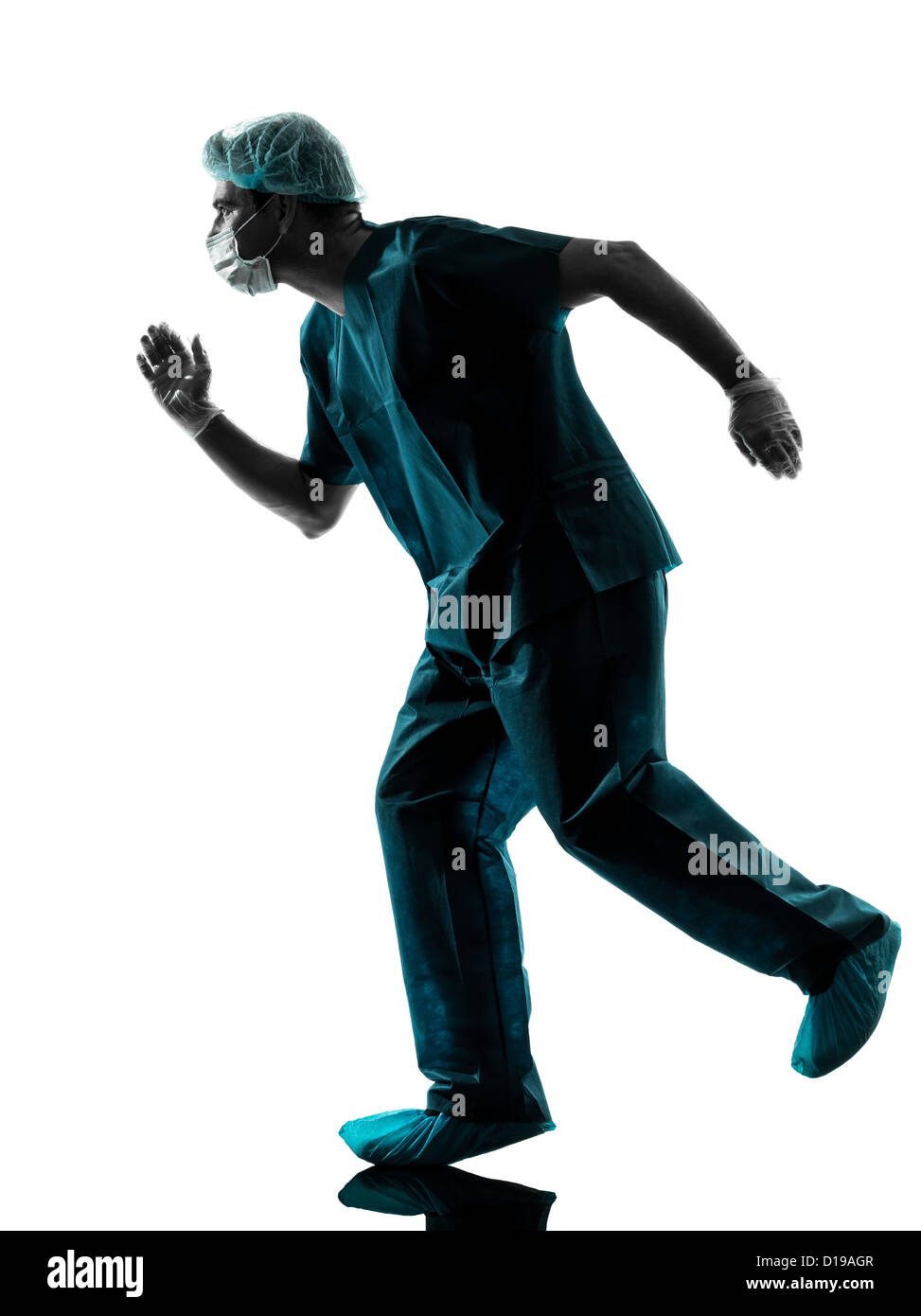one man doctor surgeon medical worker running urgency silhouette ...