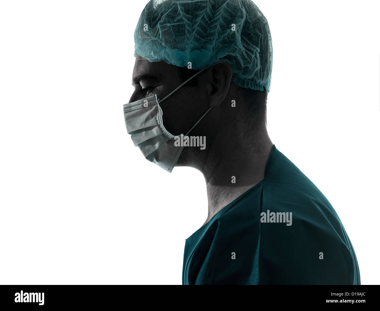 one doctor surgeon man portrait profile with face mask medical worker ...