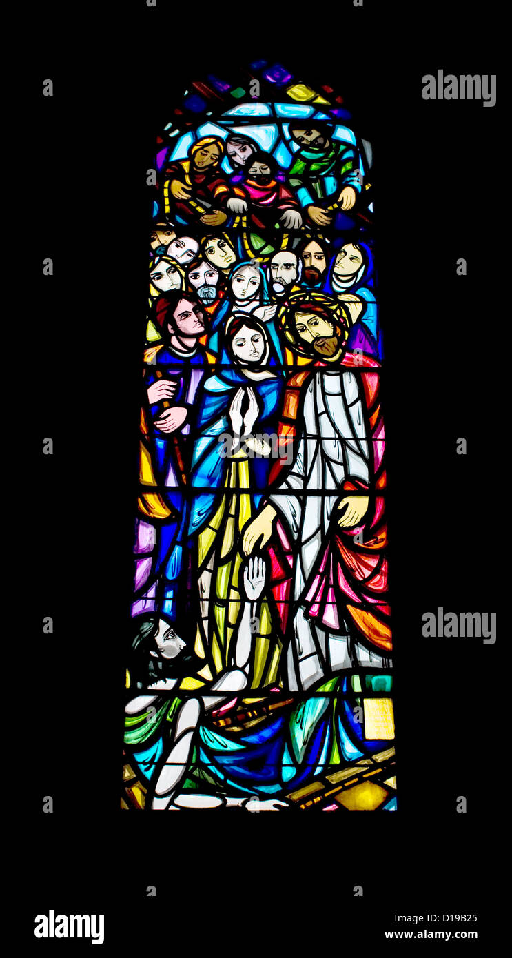 A religious stained glass window inside a church Stock Photo - Alamy