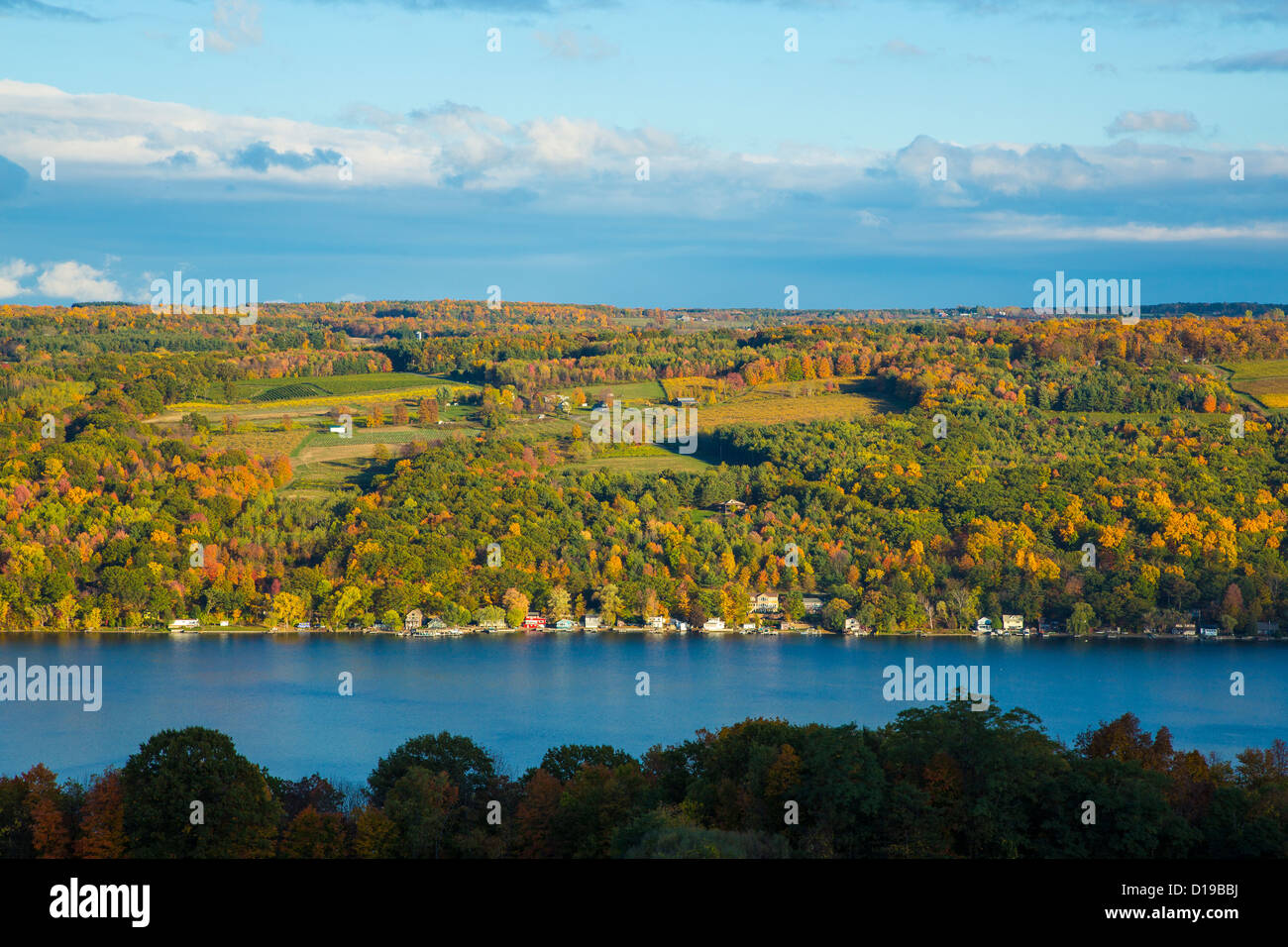 Fall autumn hillside across Keuka Lake in the Finger Lakes region of ...