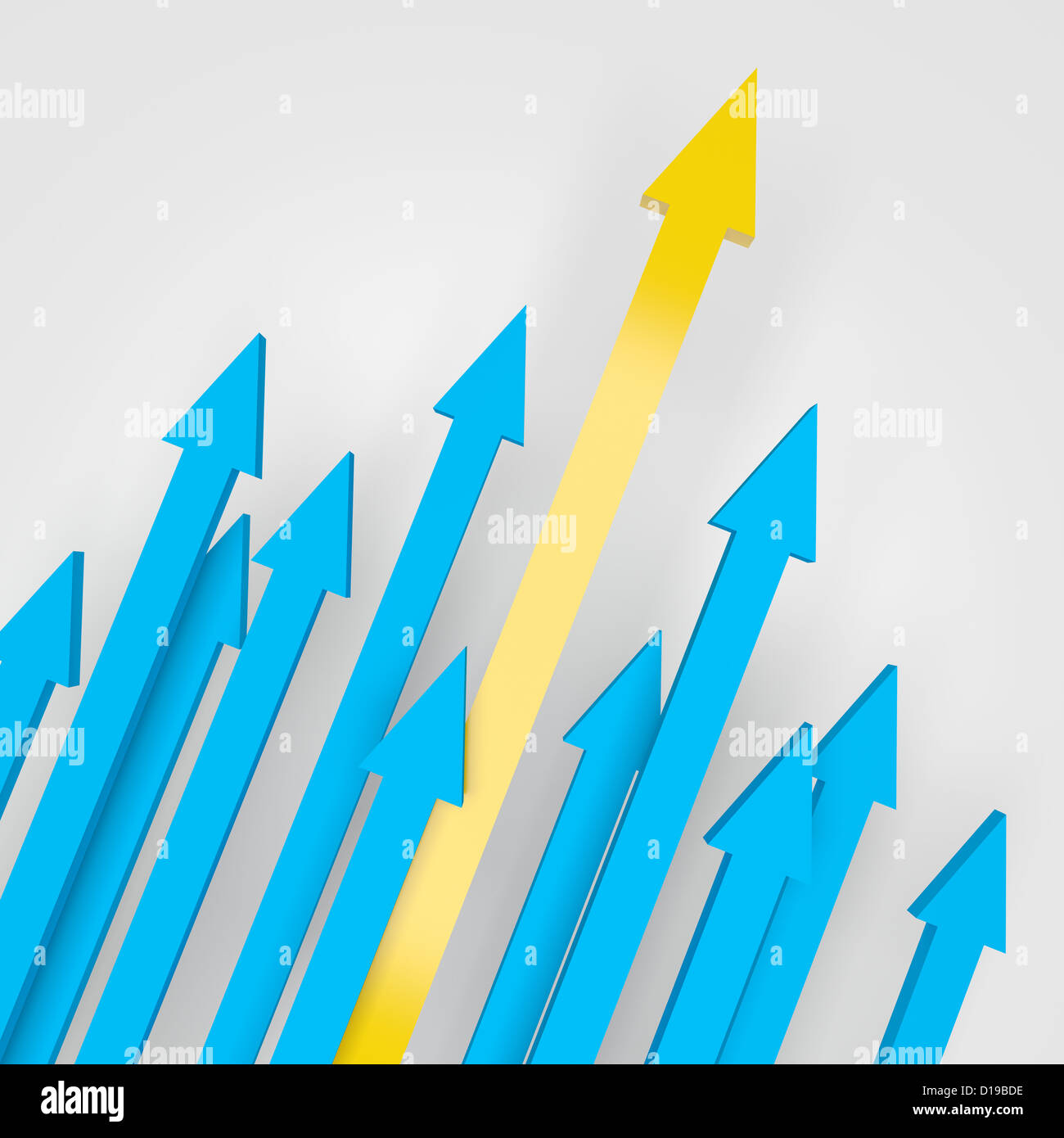 3d render illustration of arrows going up, with yellow one as the ...
