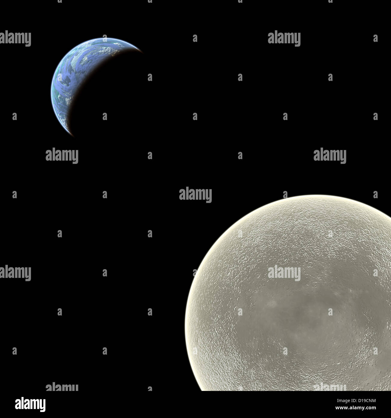 Earth and moon in alignment for solar eclipse Stock Photo - Alamy