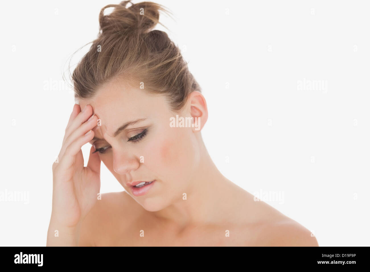 Woman with headache Stock Photo - Alamy