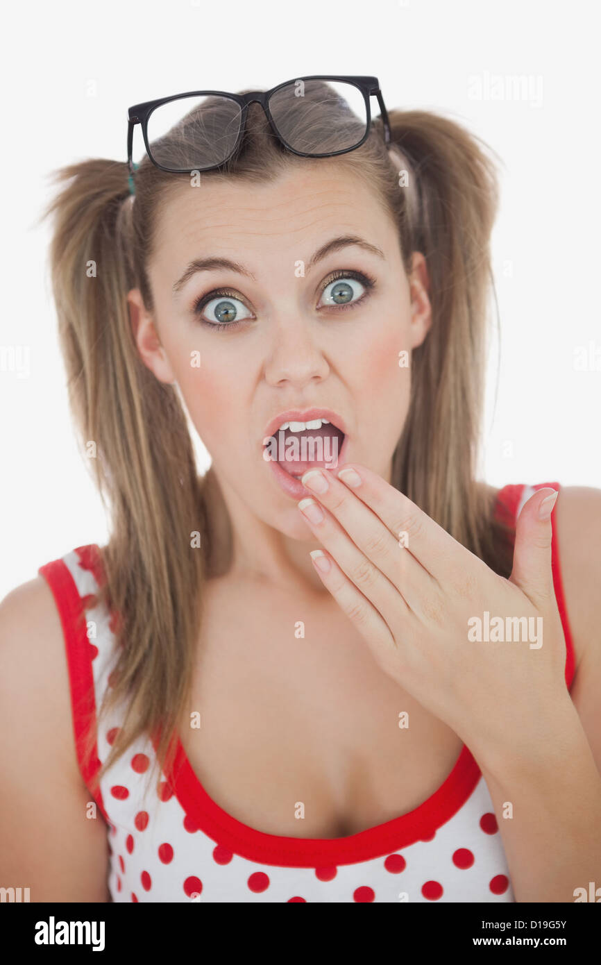 Amazed beautiful woman white background hi-res stock photography and ...