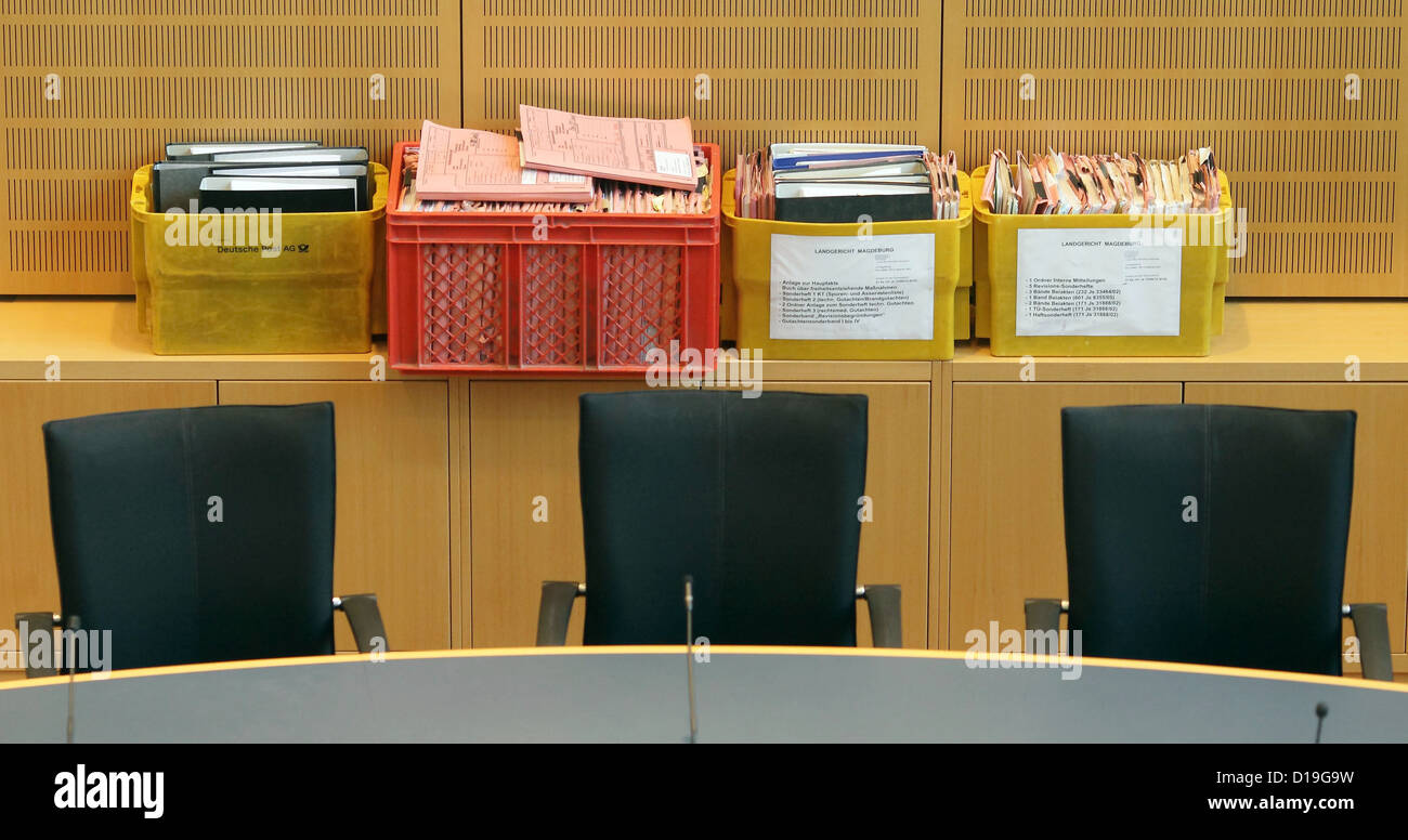 Boxes with files are pictured during the trial on the death by fire of ...