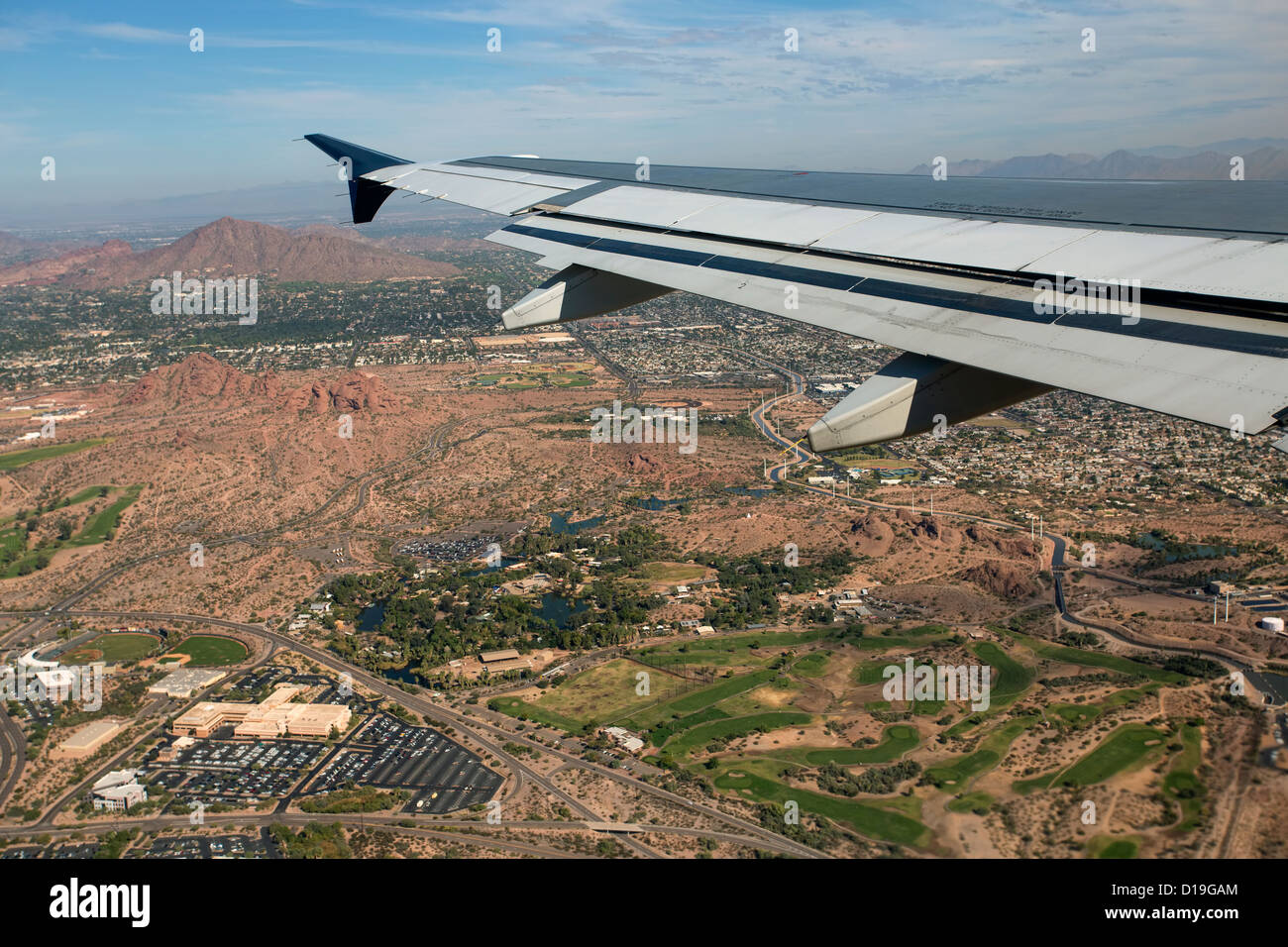 Aerial aircraft wing Phoenix Arizona golf course city Stock Photo - Alamy