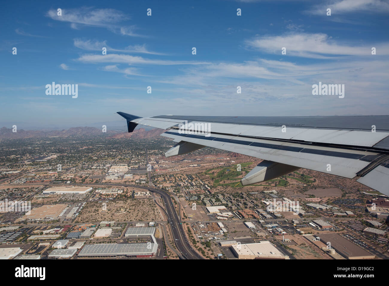 Aerial aircraft wing Phoenix Arizona industrial city Stock Photo - Alamy