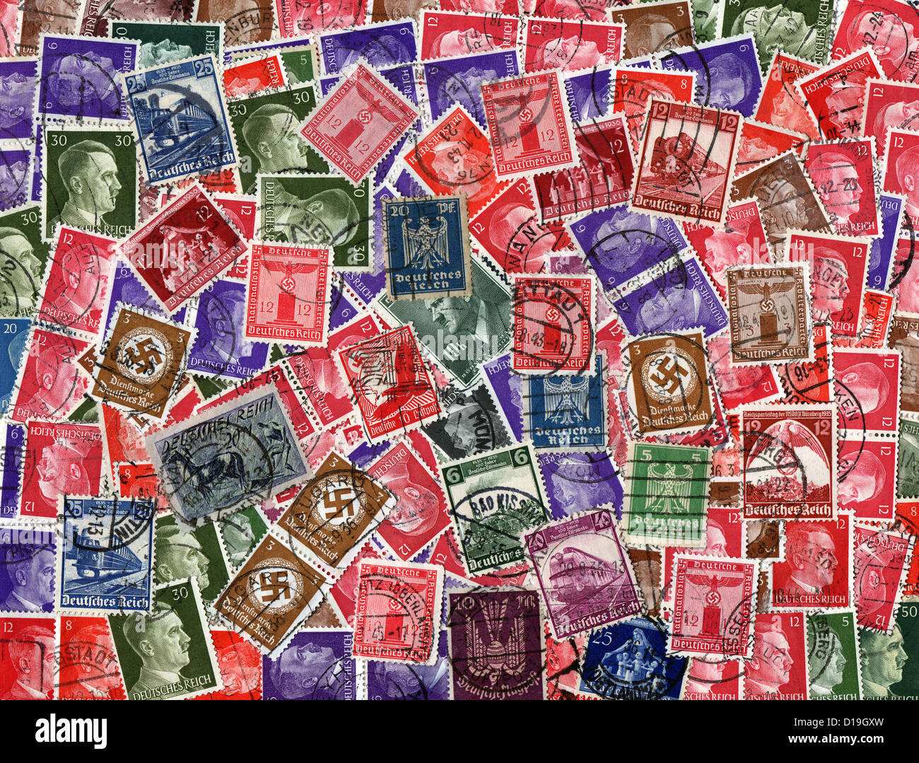 Background of old used German Nazy postage stamps with Adolf Hitler ...