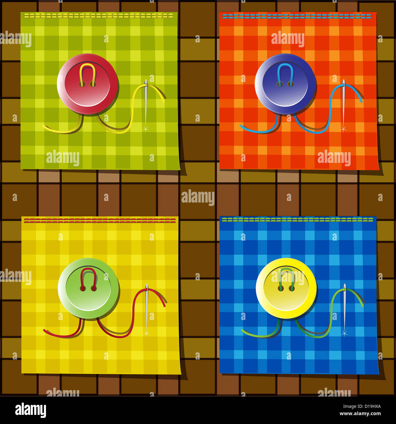 illustration four buttons on four shreds fabrics Stock Photo - Alamy