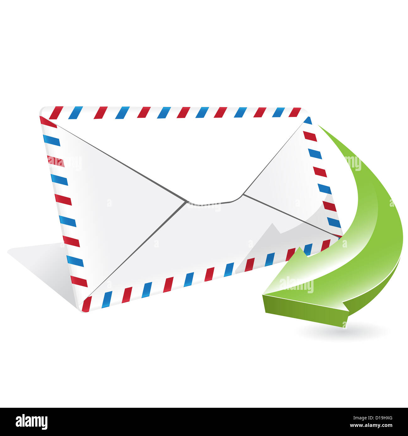 Illustration, green arrow around white envelope on white background ...