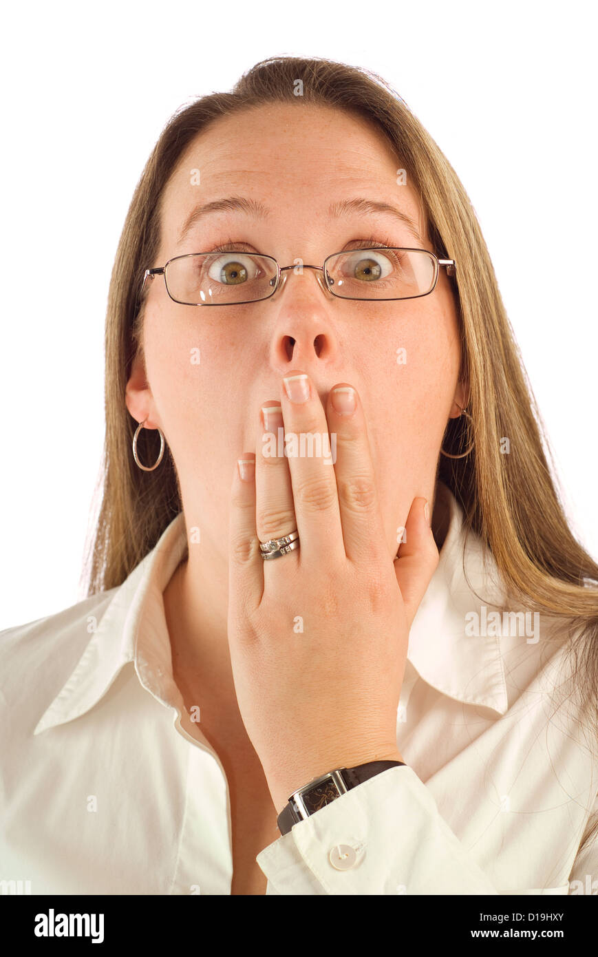 Astonished, amazed or surprised businesswoman isolated on white Stock ...