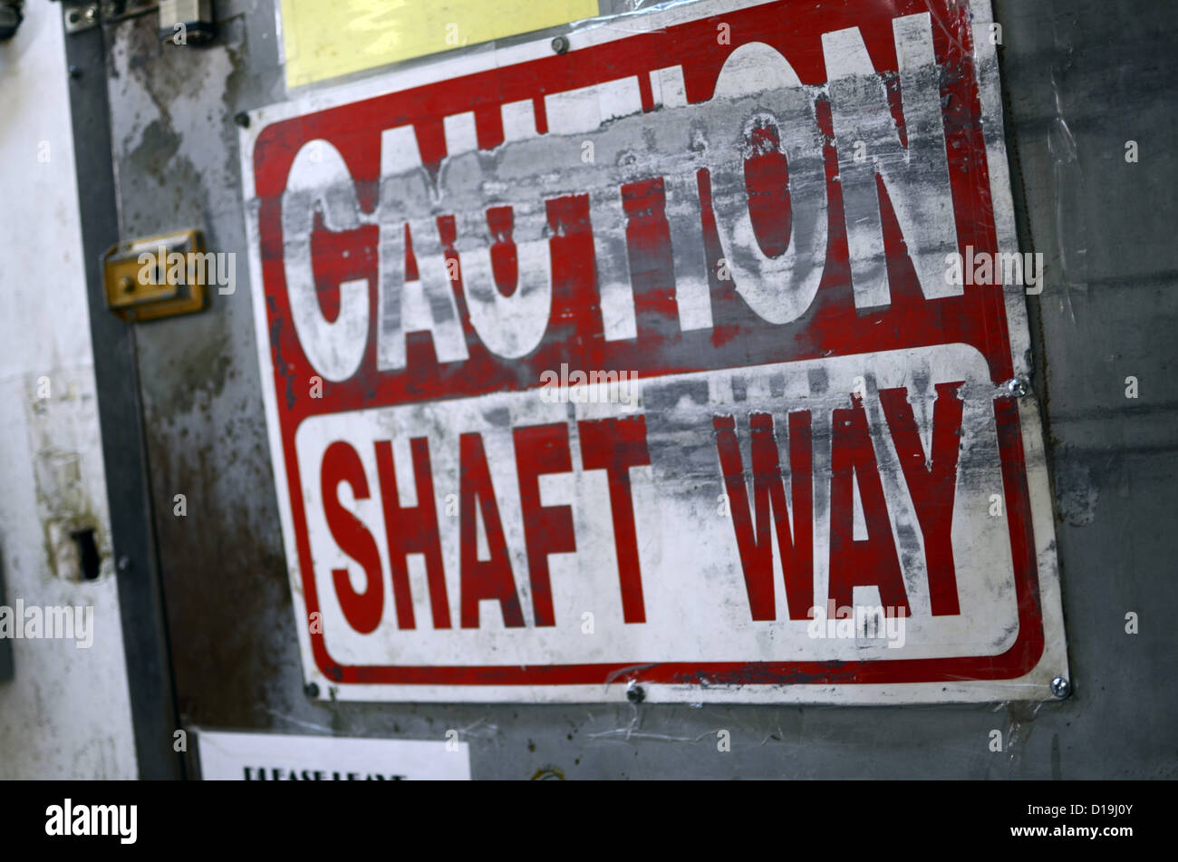Caution, Shaft Way sign in Supermarket Stock Photo - Alamy