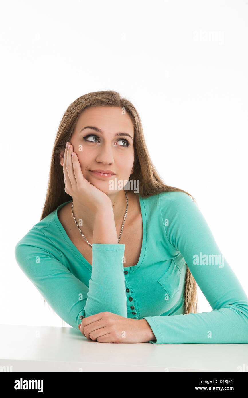 Girl in deep thoughtful thinking Stock Photo - Alamy