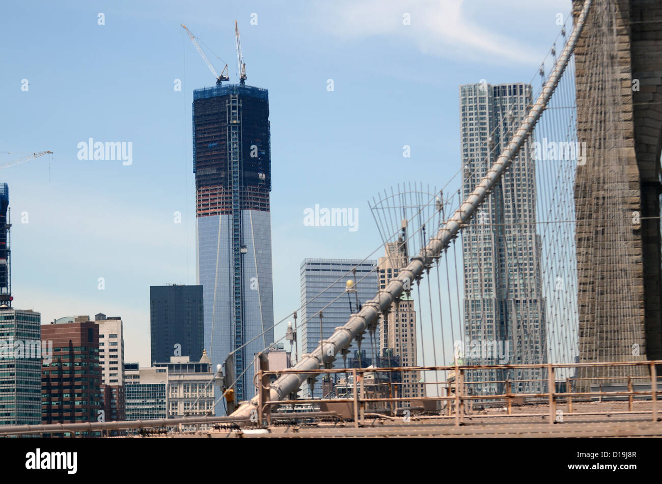 NYC Skyline from Brooklyn Bridge, with New World Trade Center Stock ...