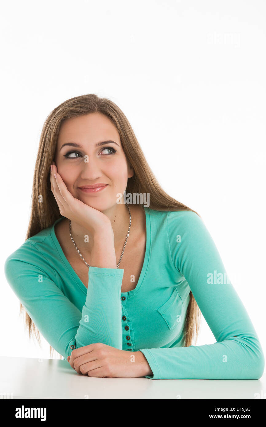Girl in deep thoughtful thinking Stock Photo - Alamy
