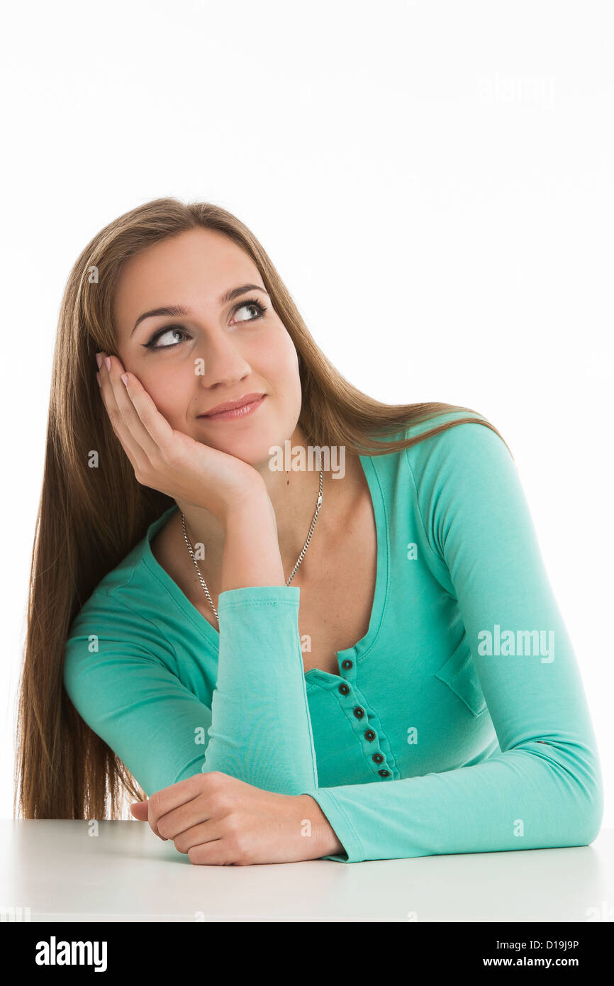 Girl in deep thoughtful thinking Stock Photo - Alamy