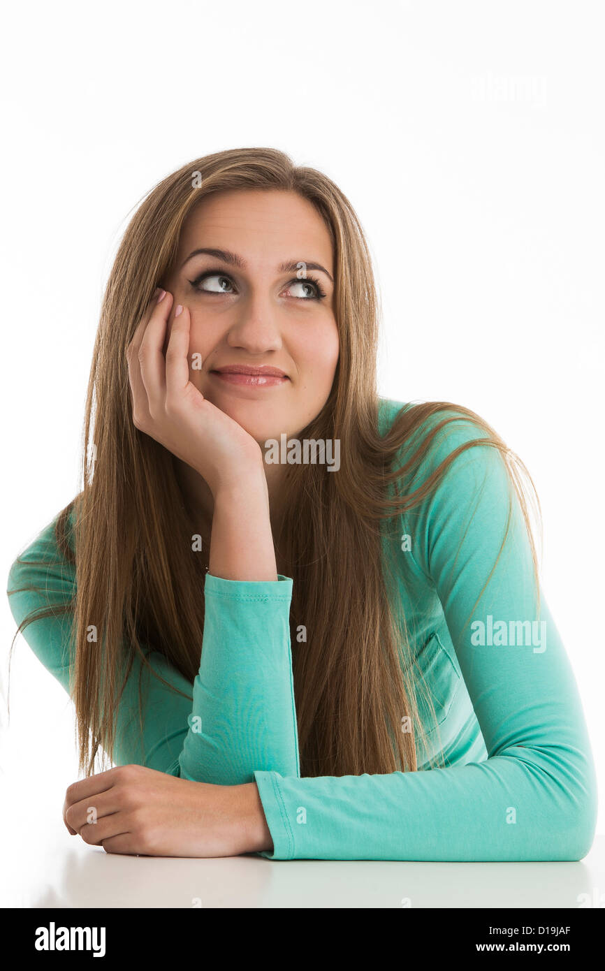 Girl in deep thoughtful thinking Stock Photo - Alamy