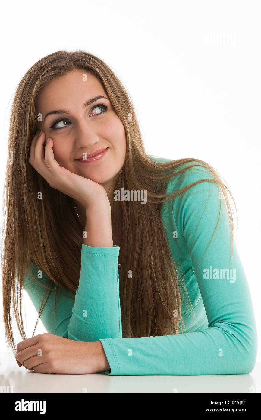 Girl in deep thoughtful thinking Stock Photo - Alamy