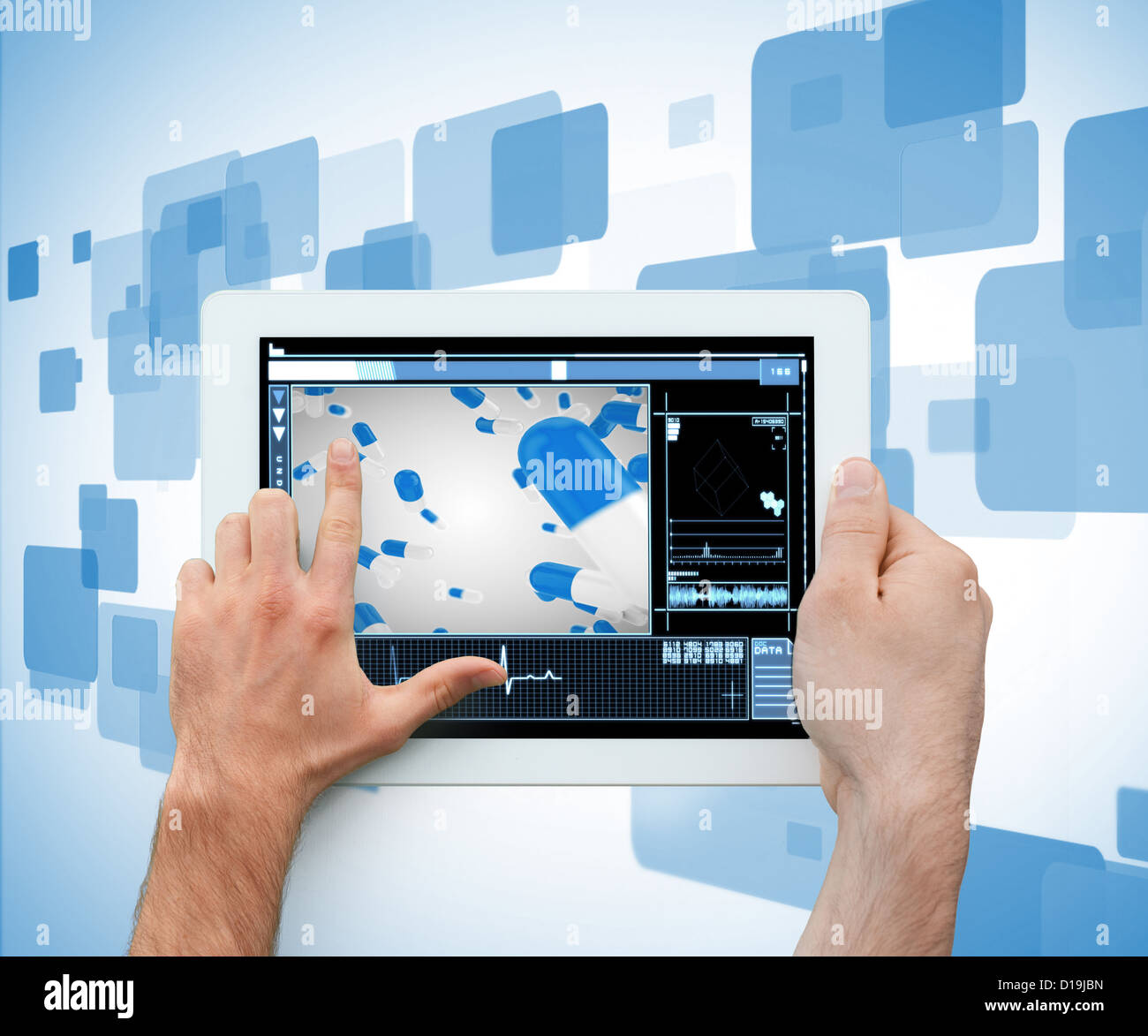 Hand touching and holding a digital tablet Stock Photo - Alamy