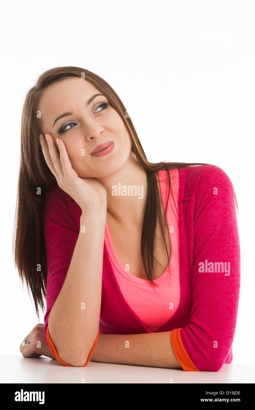 Girl in deep thoughtful thinking Stock Photo - Alamy
