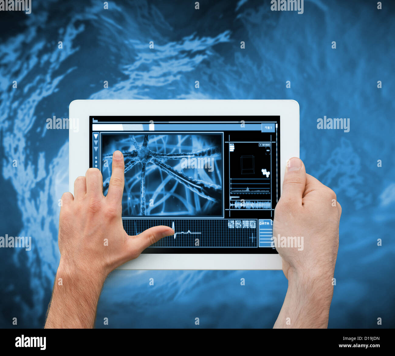 Hand touching and holding a tablet Stock Photo - Alamy