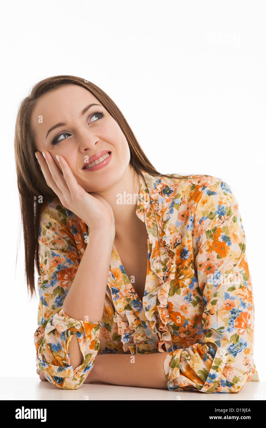 Girl in deep thoughtful thinking Stock Photo - Alamy