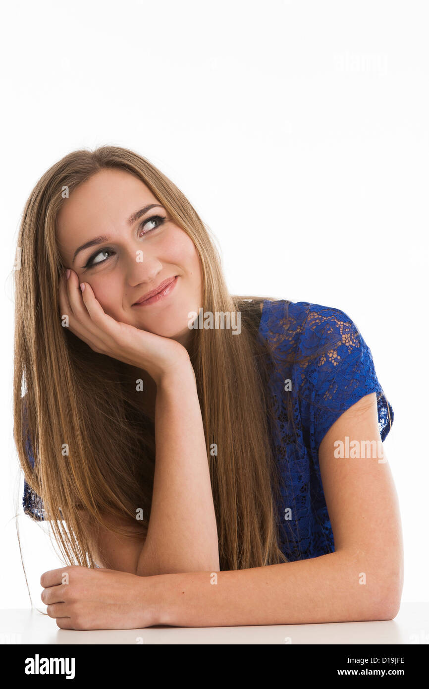 Girl in deep thoughtful thinking Stock Photo - Alamy
