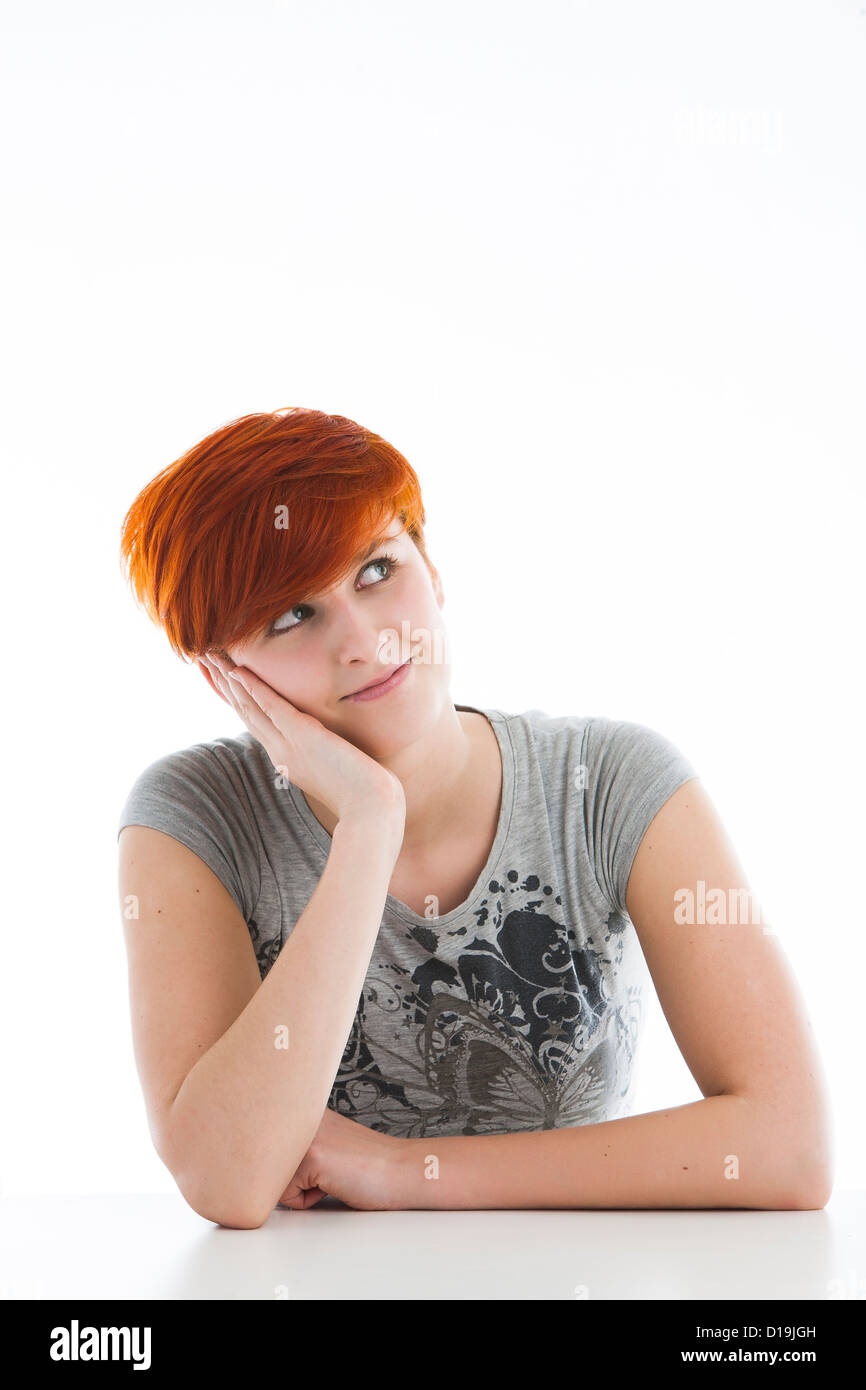 Girl in deep thoughtful thinking Stock Photo - Alamy