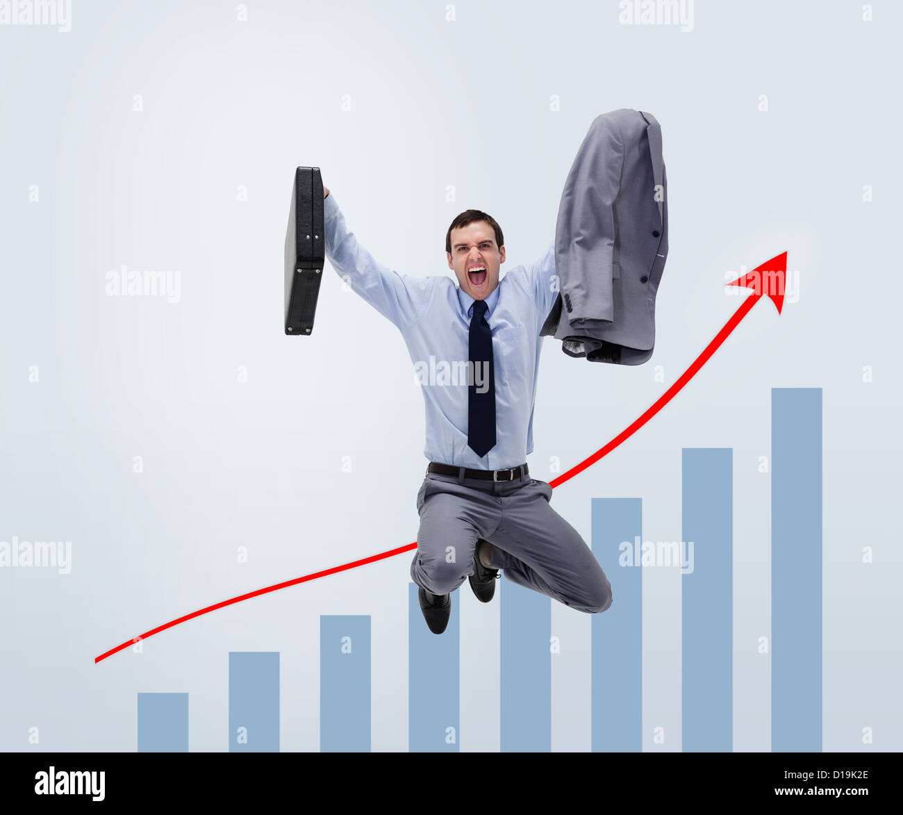 Screaming man in suit jumping Stock Photo - Alamy