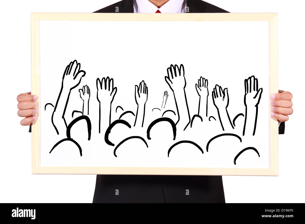 businessman show crowd people hand up on whiteboard Stock Photo - Alamy