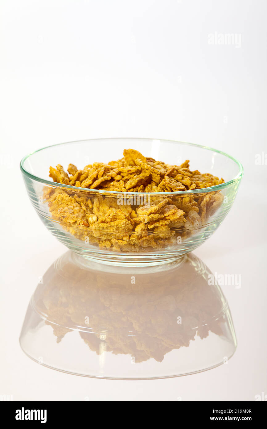 Close up of sweet cornflakes in a glass bowl Stock Photo - Alamy