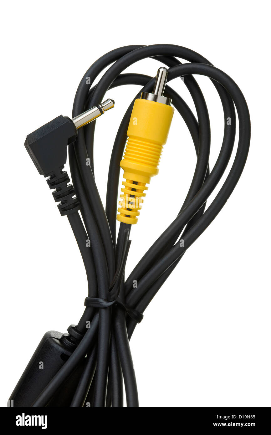 Close up of a video cable with plugs, isolated on white background ...