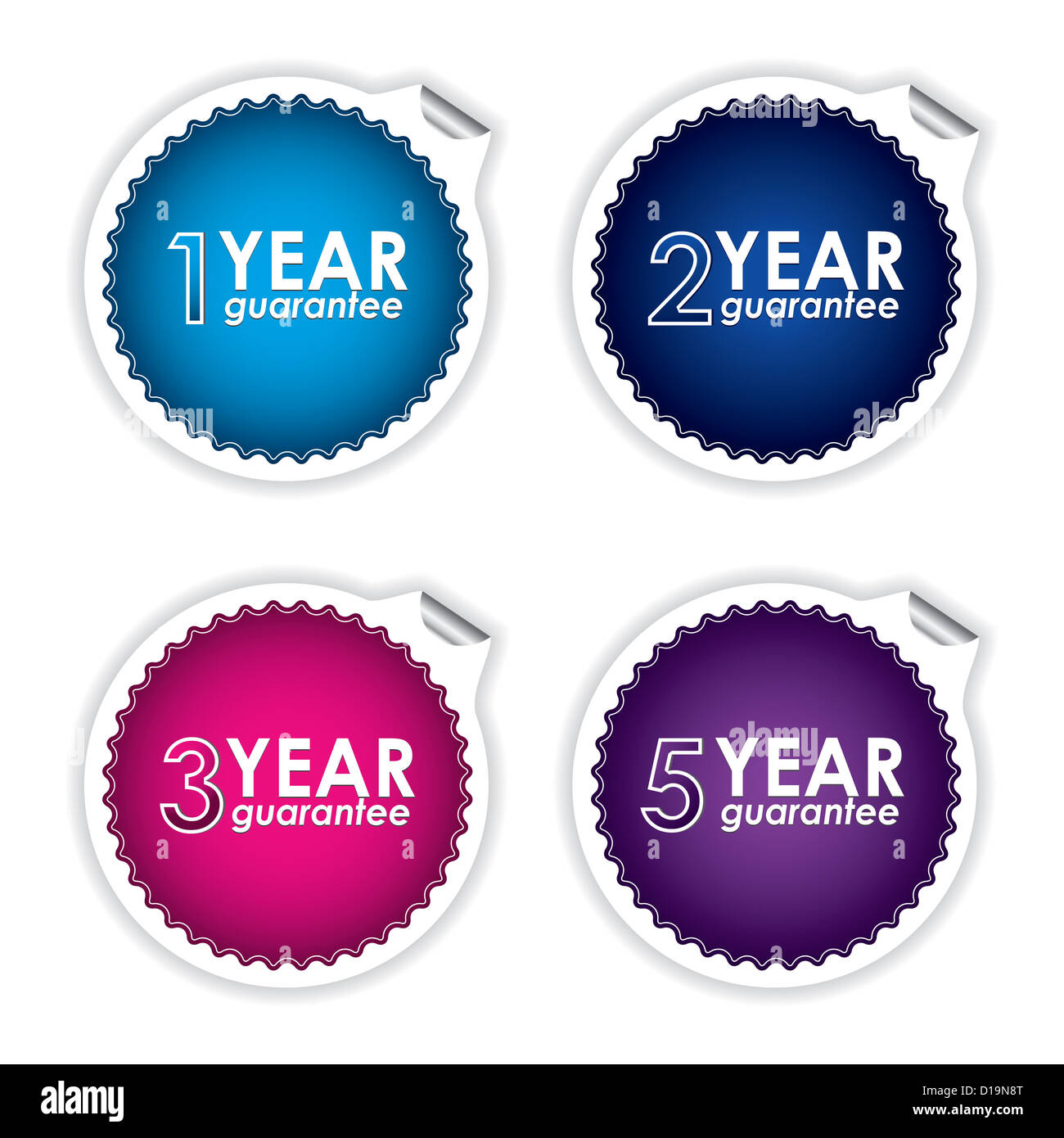 Colorful guarantee labels on white background Stock Photo - Alamy