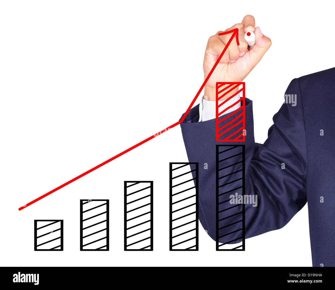 Man drawing bar column growing on whiteboard Stock Photo - Alamy