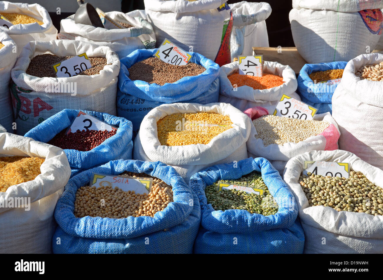 Sacks of beans and dried goods, Italy Stock Photo - Alamy