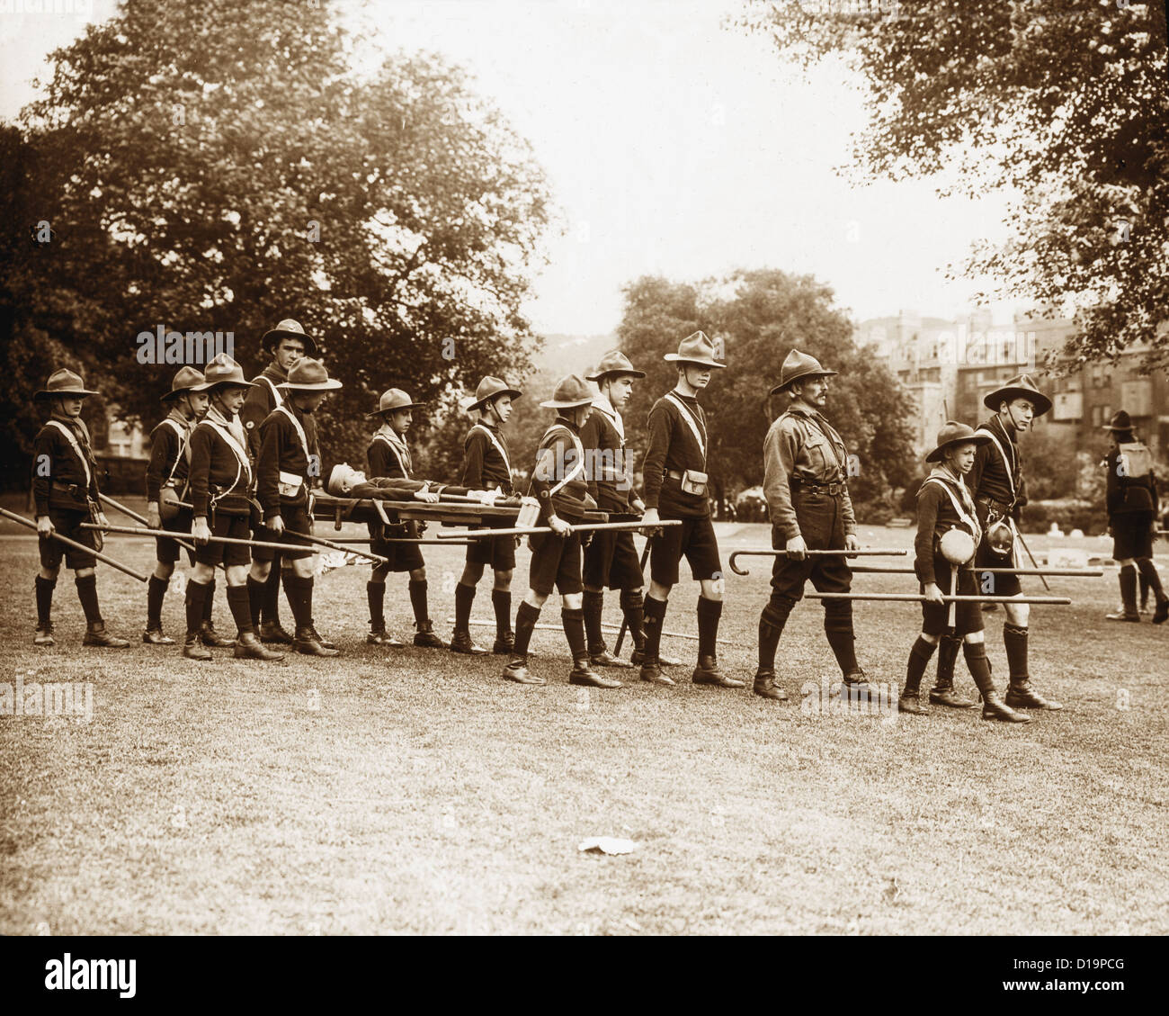 Boy Scouts stretcher party circa 1912 Stock Photo - Alamy