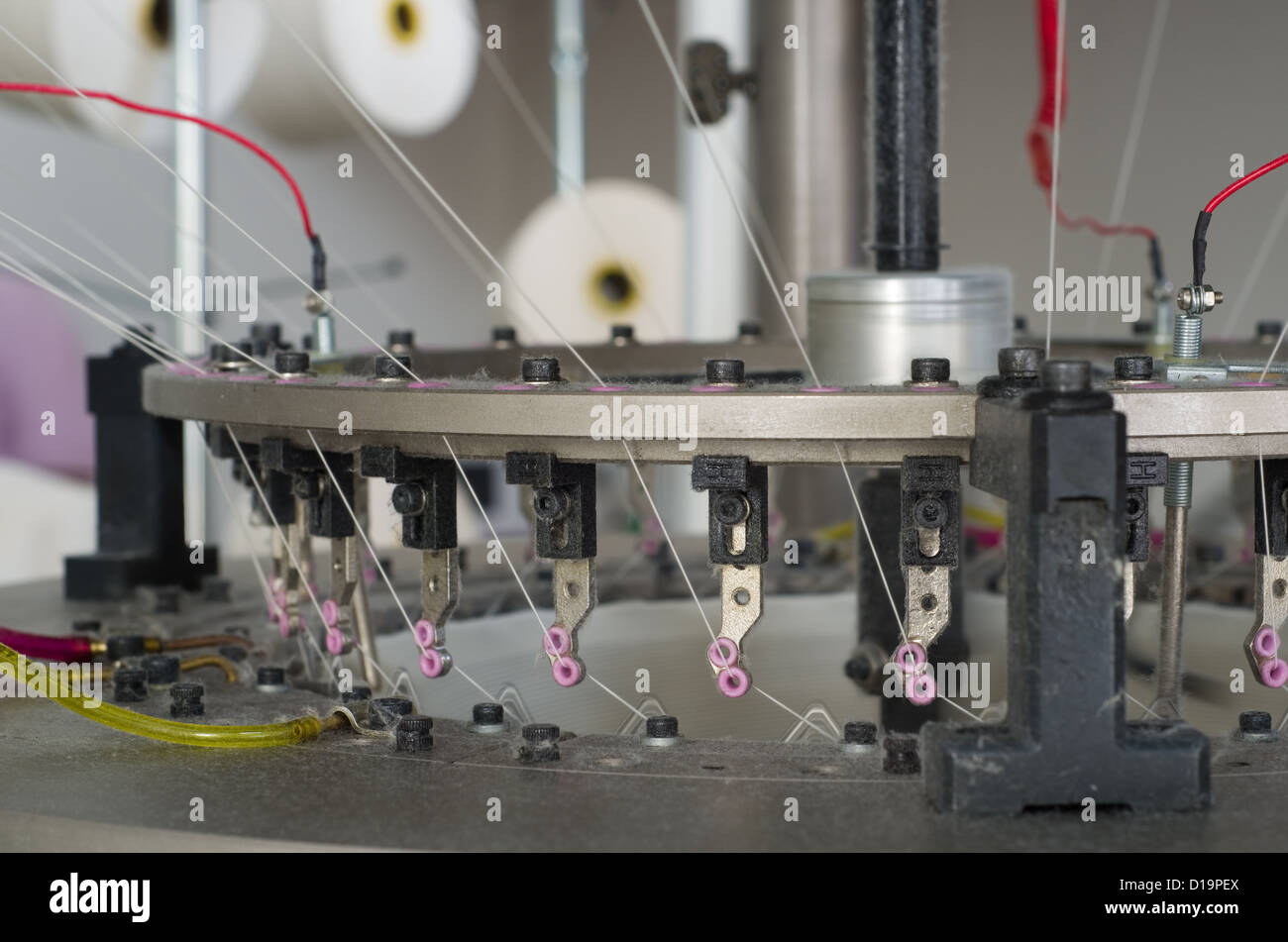 Industrial textile manufacture weaving machine with motion blur Stock ...