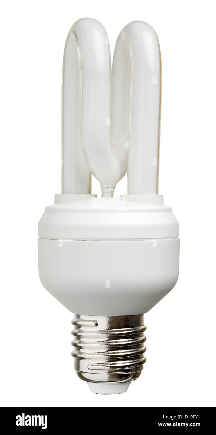 Close up of a fluorescent light bulb, isolated on white with clipping ...