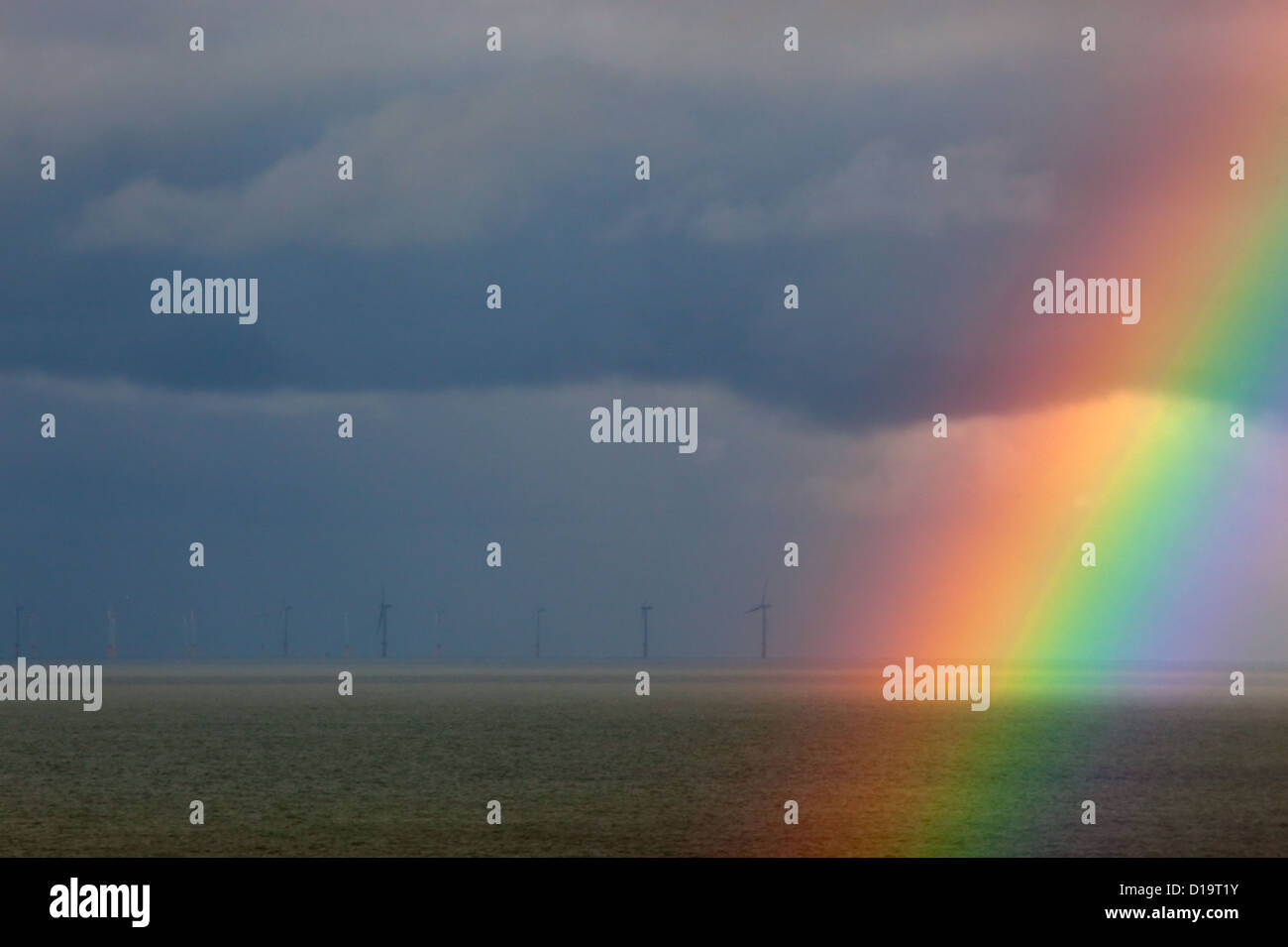 Sheringham Wind Farm & Rainbow off Weybourne Norfolk in rain storm ...