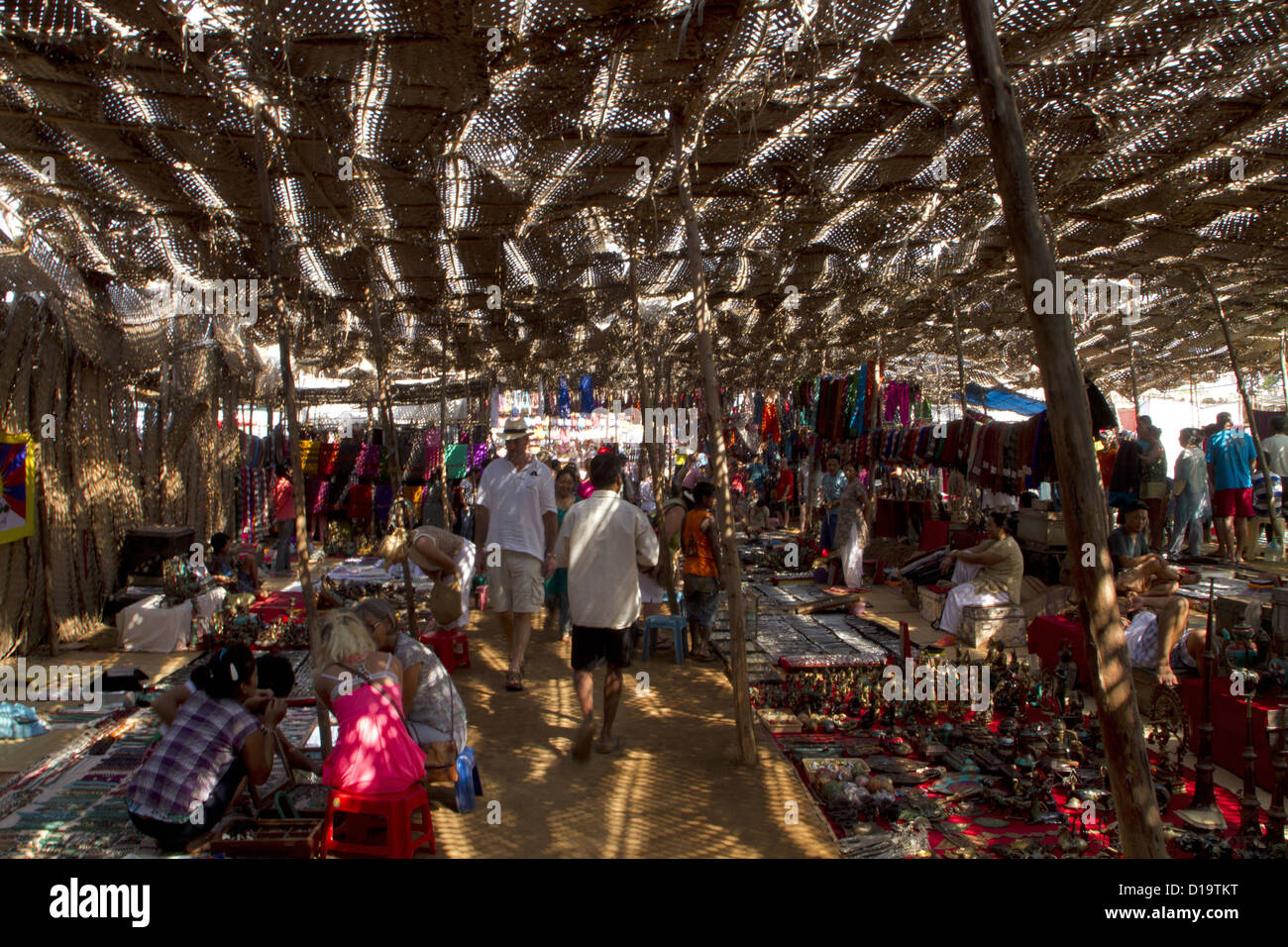 Silver and tibetan jewelry section at Anjuna Flea market. Goa India ...