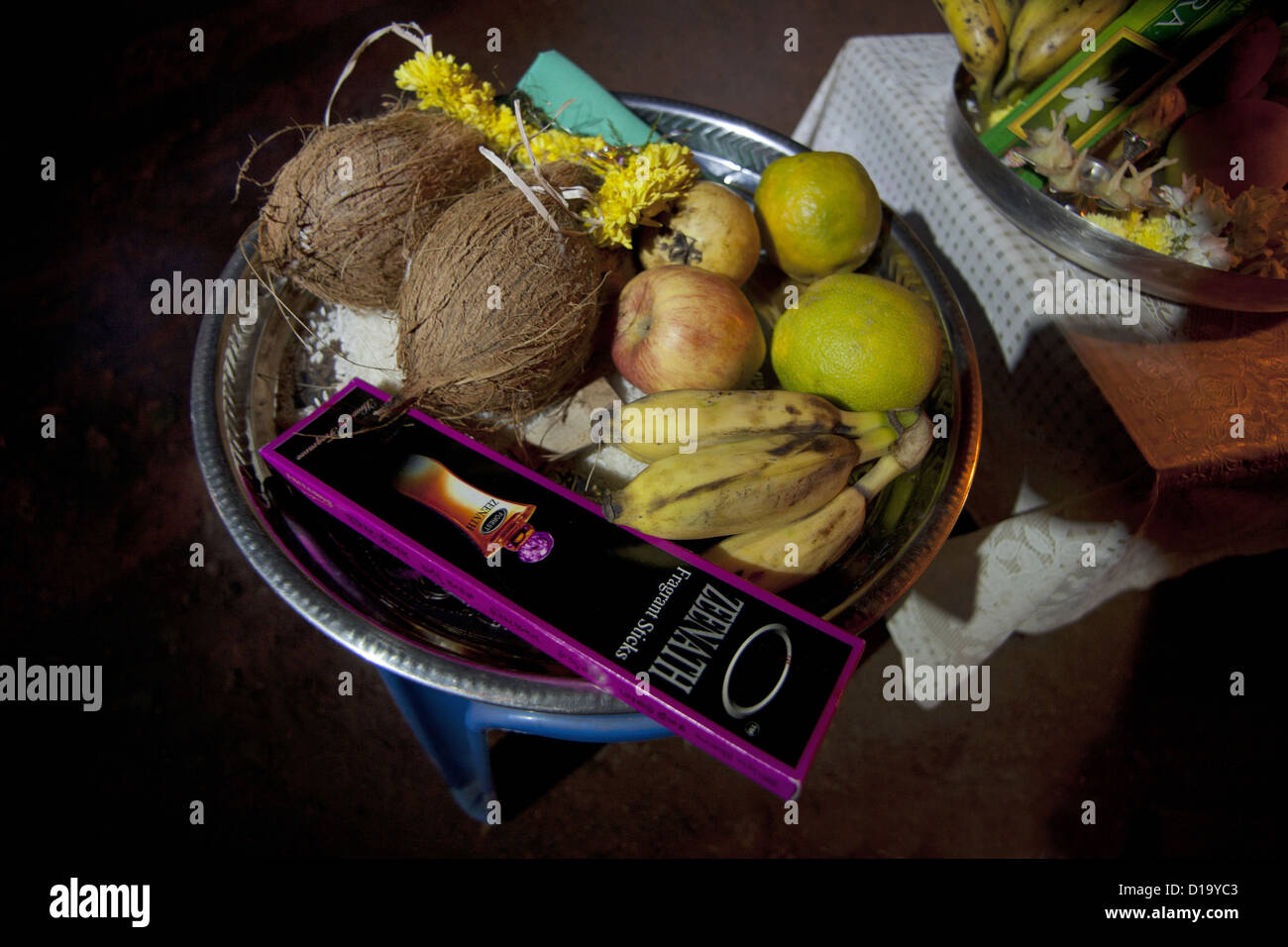 items for Puja in a Goan home during festival. Goa, India Stock Photo ...