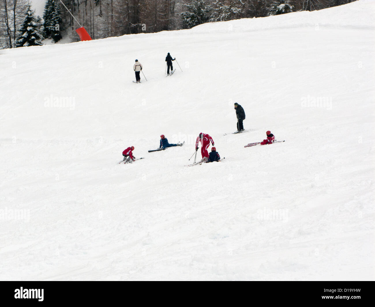 Ski lesson disaster Stock Photo - Alamy