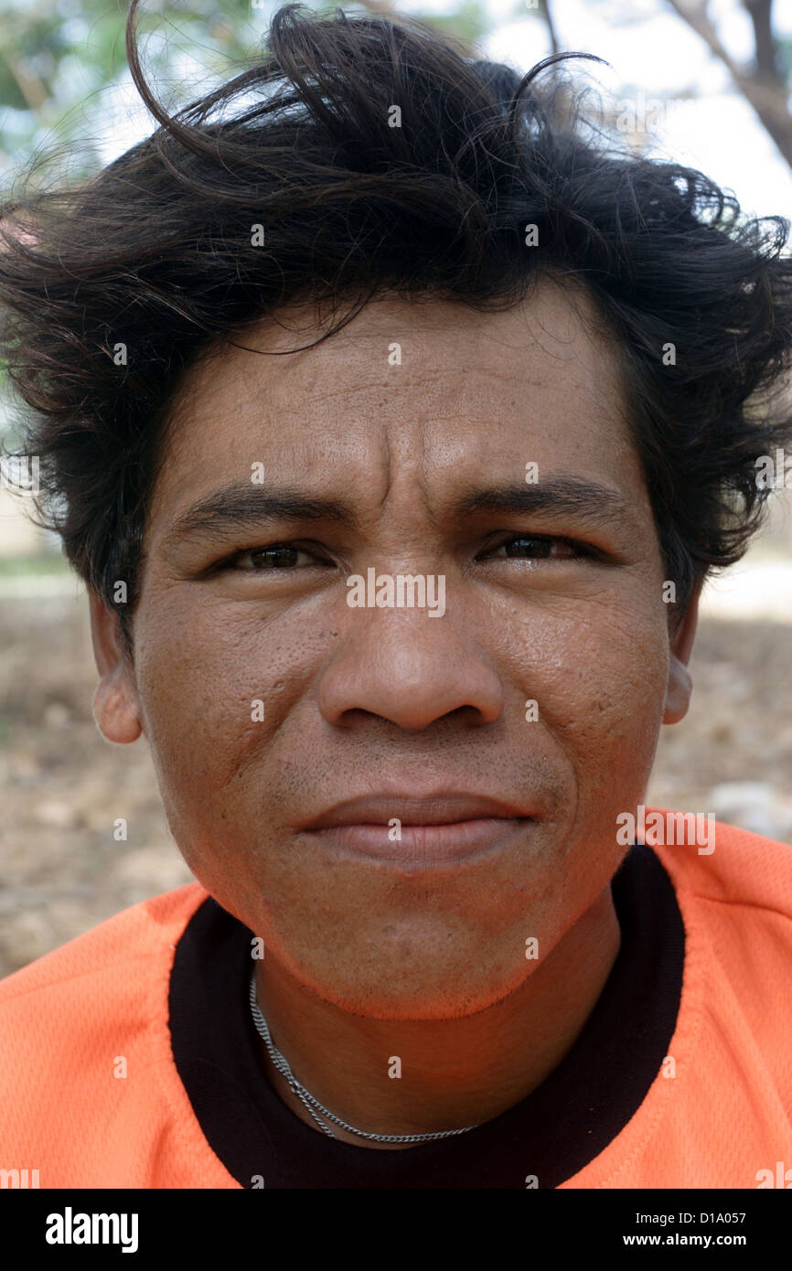 A portrait of Moken man taking refuge at Wat Samakitham, Kuraburi after ...