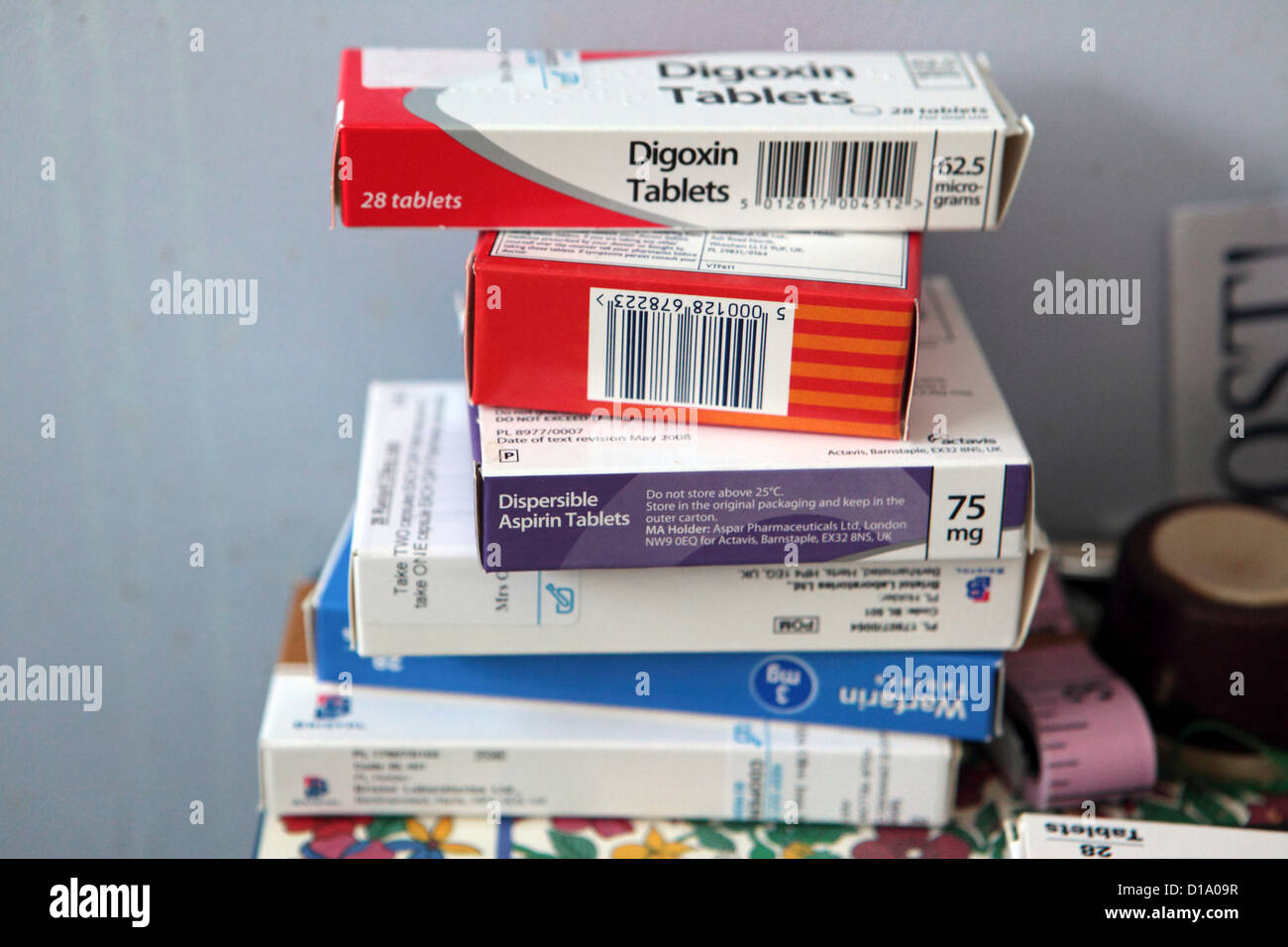 Range of medication tablets pills meds in the house of elderly old ...